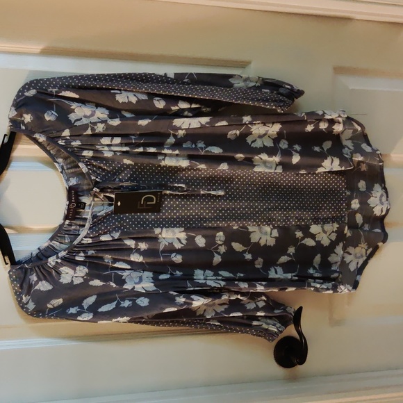 Fred David | Tops | Fred David Womens Blue White Floral 34 Sleeve ...